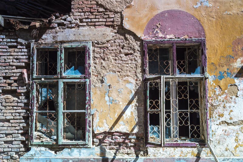 Broken Windows of a Ruined House Stock Image - Image of shattered, aged ...