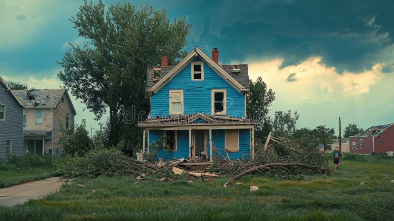 Aftermath Storm Blue House Damaged Fallen Tree Stock Photos - Free ...