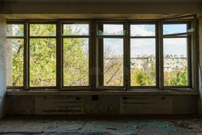 Broken Windows Inside the Room Stock Image - Image of dirty ...