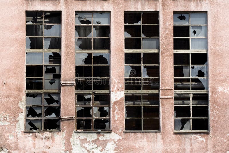Broken Windows on Old Warehouse Stock Image - Image of danger, broken ...