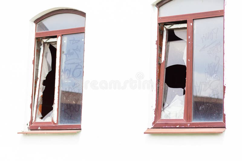 Broken Windows in a Private Abandoned House Stock Photo - Image of ...