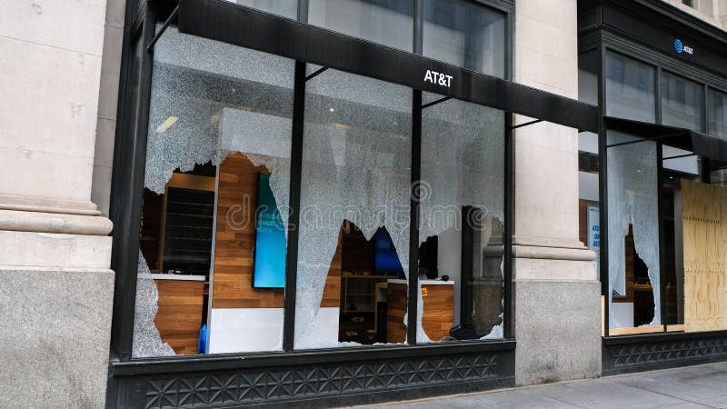 Broken Windows, at&T Store, Manhattan Editorial Stock Photo - Image of ...