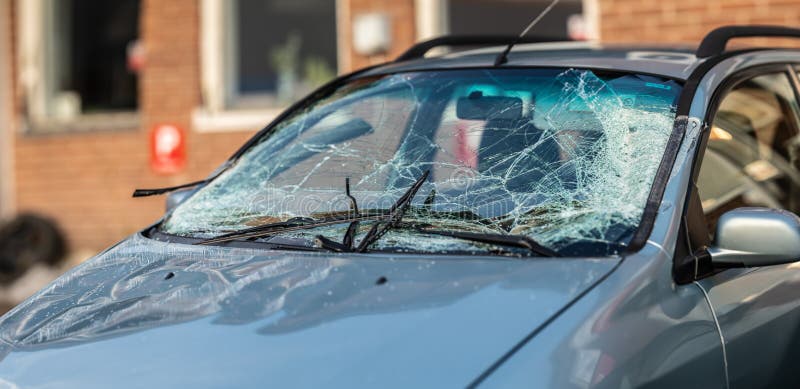 Broken Windscreen of a Blue Car.. Stock Image - Image of business ...