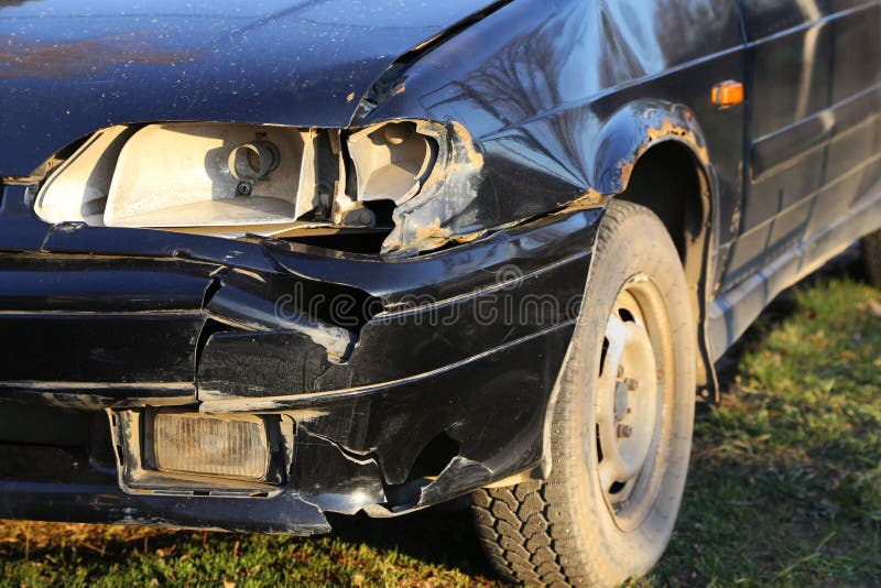 Broken Wing and Headlight on the Black Car Stock Image - Image of ...