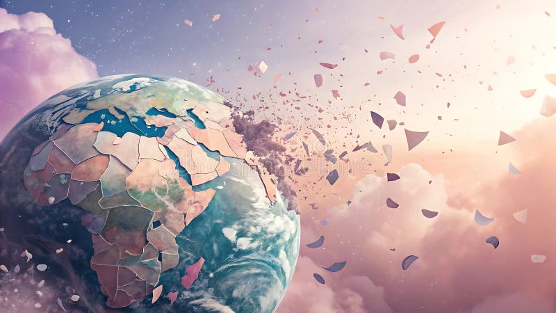 A Broken World Globe with Scattered Fragments, a Shattered Globe with ...