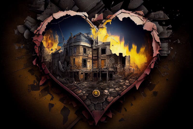 Broken Yellow-blue Heart of Ukraine. AI Generated. Stock Illustration ...