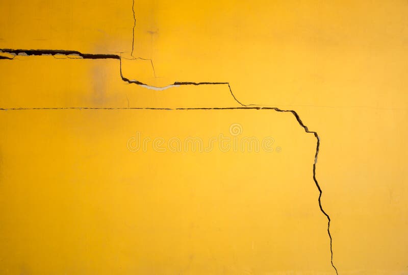Broken Yellow Color Concrete Wall Stock Image - Image of damaged, crack ...