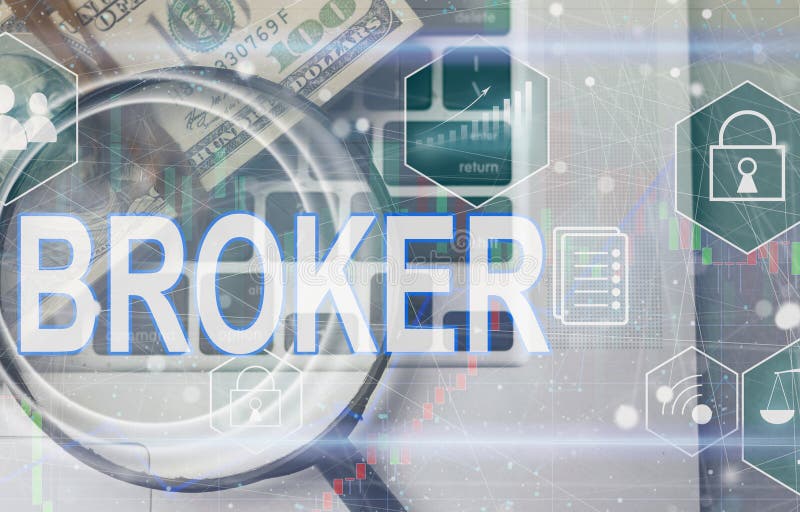 Broker Button on Virtual Screen Stock Image - Image of finger, click ...