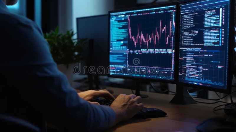 Broker S Hands Doing Trading with Computer Stock Illustration ...