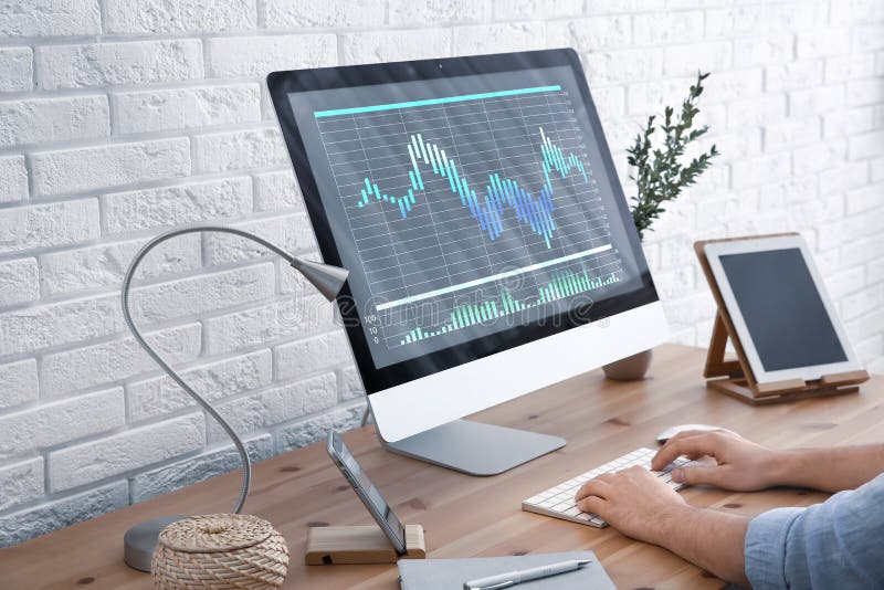 Broker Using Modern Computer at Table. Forex Trading Stock Image ...