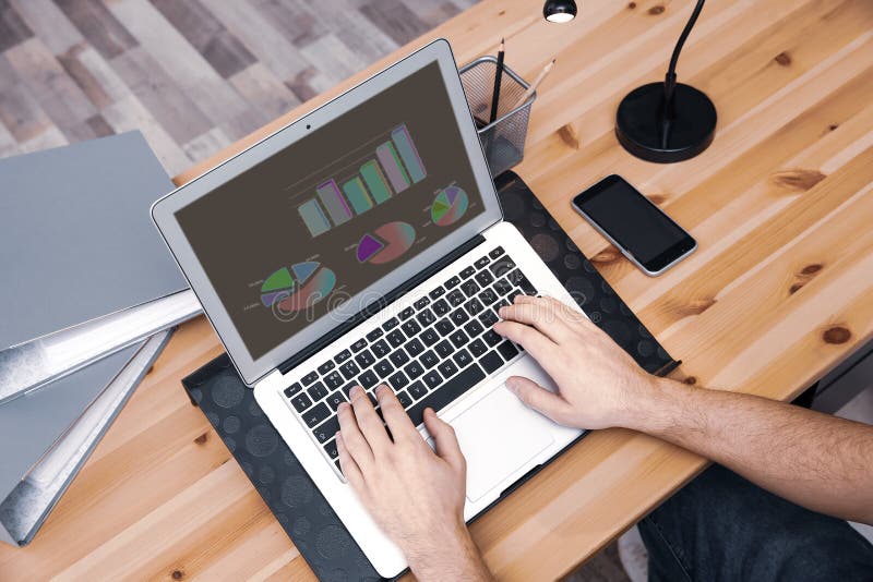 Broker Using Modern Laptop at Table. Forex Trading Stock Photo - Image ...