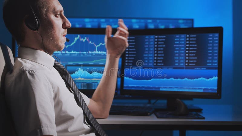 Broker Works in Office Using Workstation and Analysis Technology ...