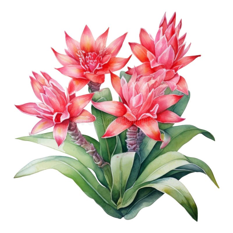 Bromeliads, Tropical Flower Illustration. Watercolor Style Stock Photo ...