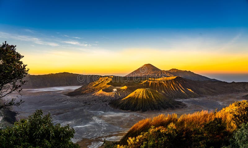 The Bromo Volcano on Java in Indonesia during the Sunrise Stock Photo ...