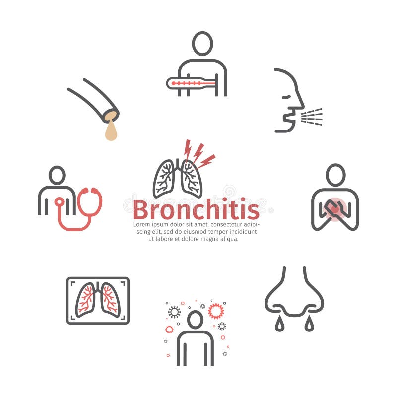 Bronchitis Banner. Line Icons. Infographic Symbol. Vector Sign for Web ...