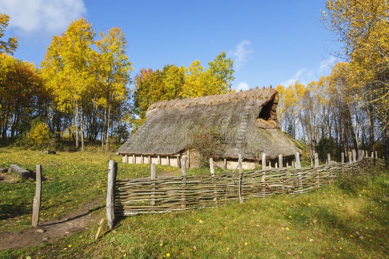 Bronze Age Longhouse on a Meadow with a Branch Fence Stock Photo ...