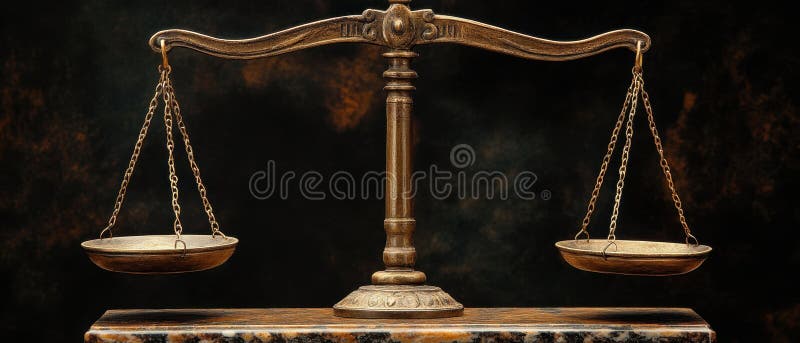 Bronze Balance Scale on Marble Pedestal Symbolizing Justice in a ...