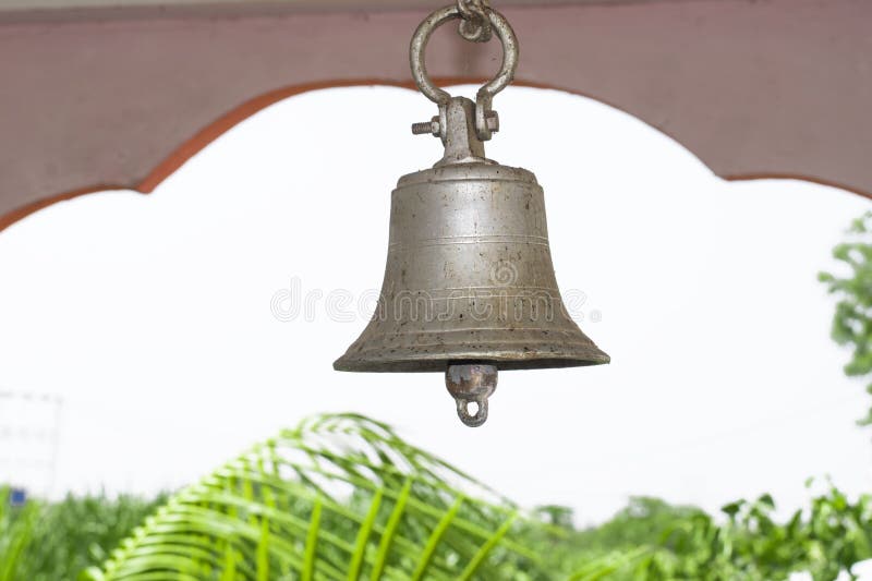Bronze Bell in India Temple with Blur Background, Temple Brass Bell ...