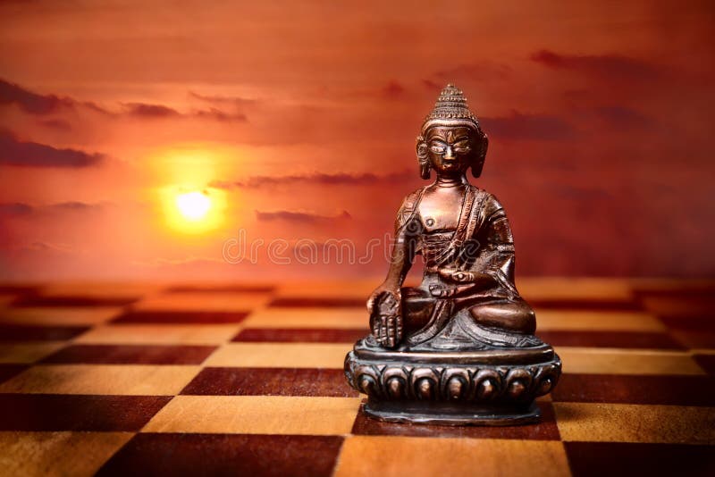 Bronze Buddha Statue in Japanese Garden Stock Photo - Image of ...