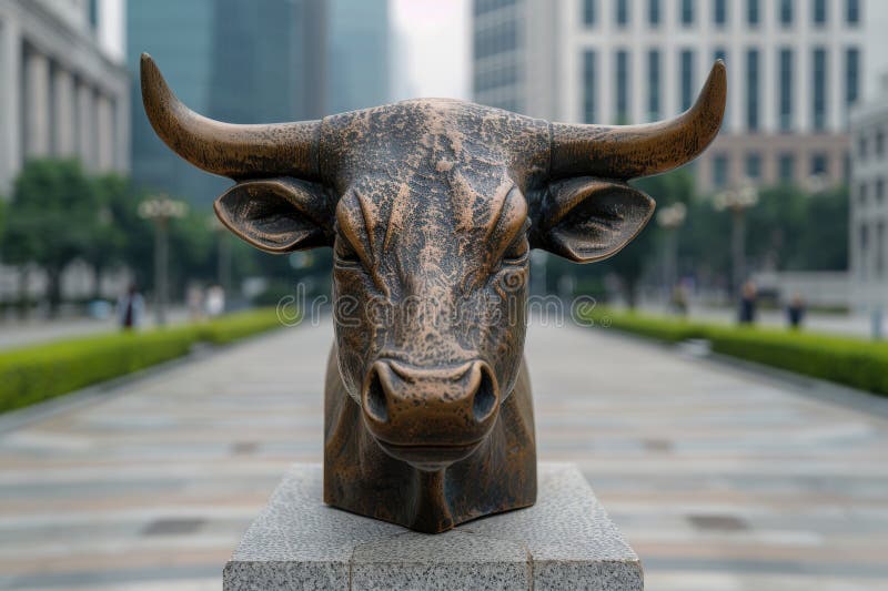 Bronze Bull Statue in City Square Stock Illustration - Illustration of ...
