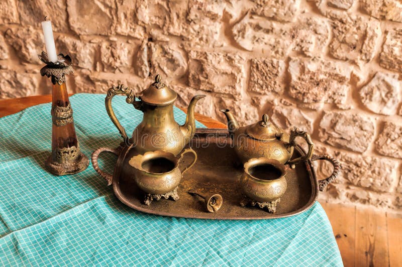 Bronze Coffee Service on the Table Stock Image - Image of indigenous ...