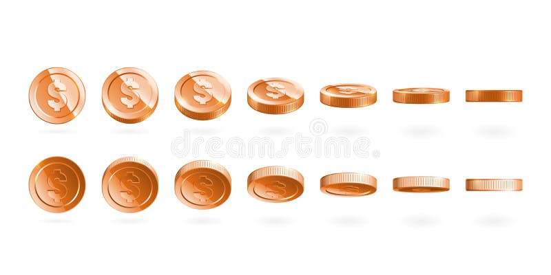 Bronze Coins Set Isolated on White in Different Positions Stock Vector ...