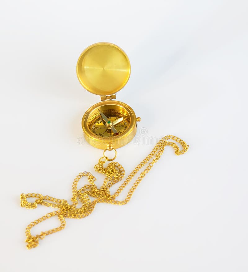 Bronze Compass on a Chain on a White Background Stock Image - Image of ...