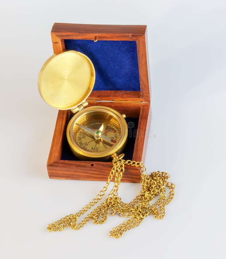 Bronze Compass on a Chain on a White Background Stock Image - Image of ...