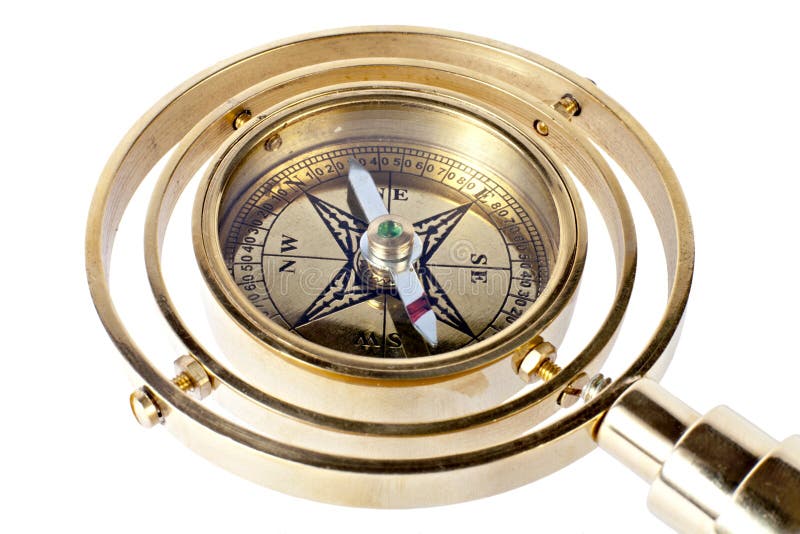 Antique Bronze Nautical Compass Isolated on White Stock Photo - Image ...