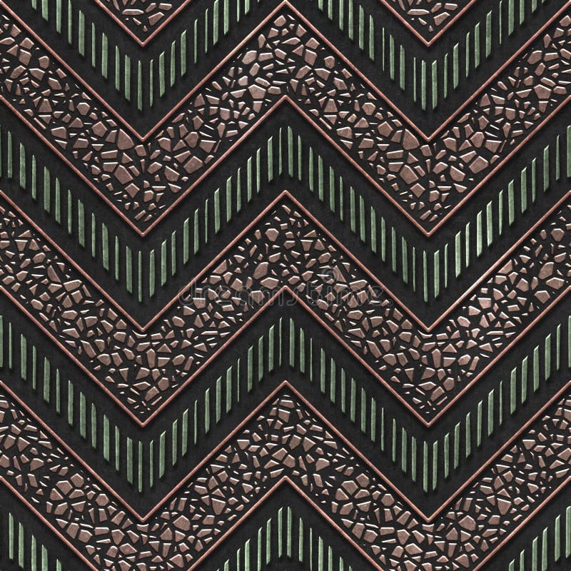 Bronze and Copper Seamless Texture with Carving Chevron Pattern, 3D ...