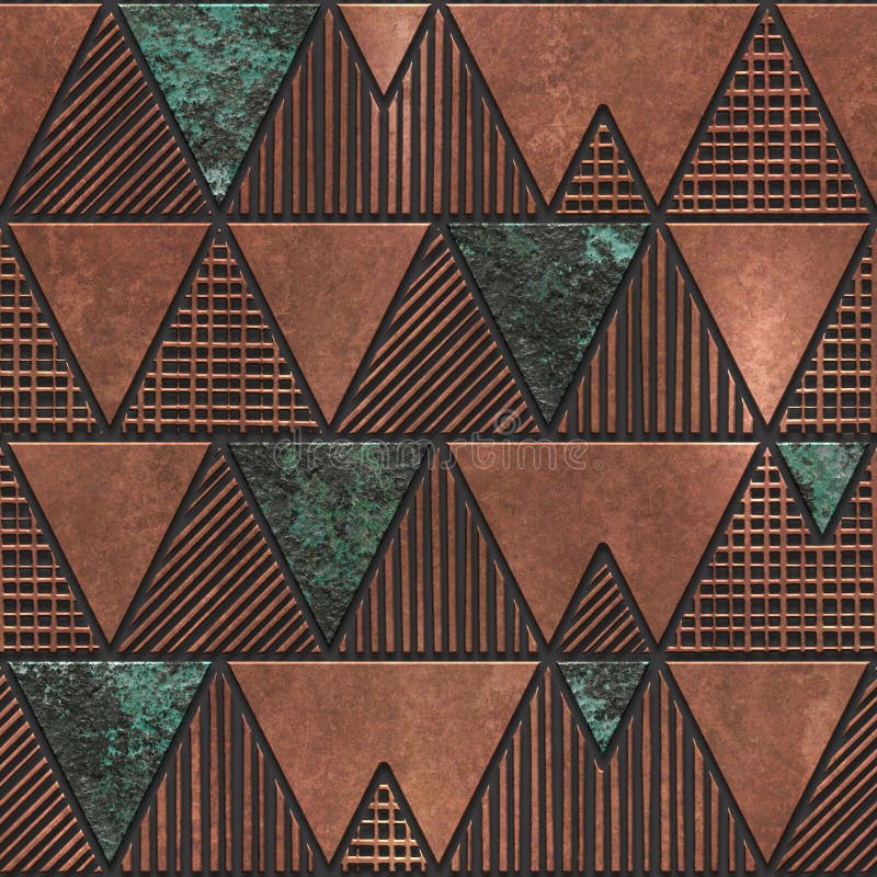 Bronze and Copper Seamless Texture with Carving Triangle Pattern, 3D ...
