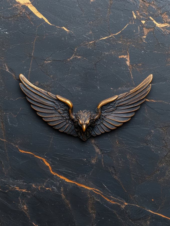 Bronze Eagle Wings Spread Wide on Dark Marble Background Stock ...