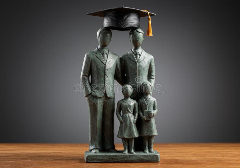 Bronze Family Sculpture with Graduation Cap Stock Illustration ...