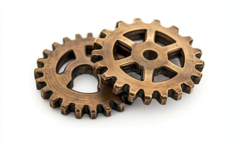 Bronze Gears Interlocked on a White Background Displaying Mechanical ...