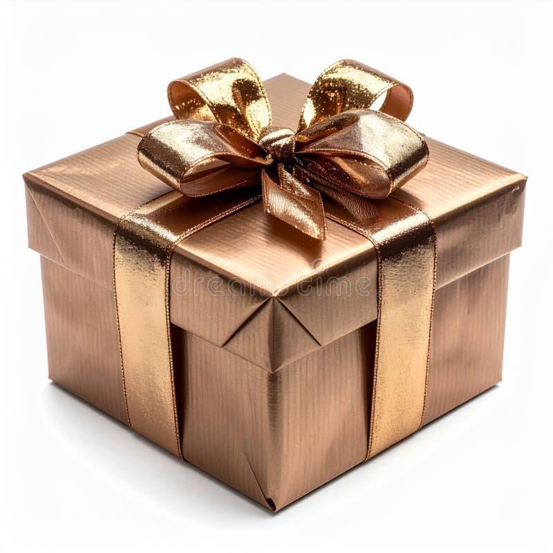 Bronze Gift Box with Gold Ribbon and Bow Stock Illustration ...