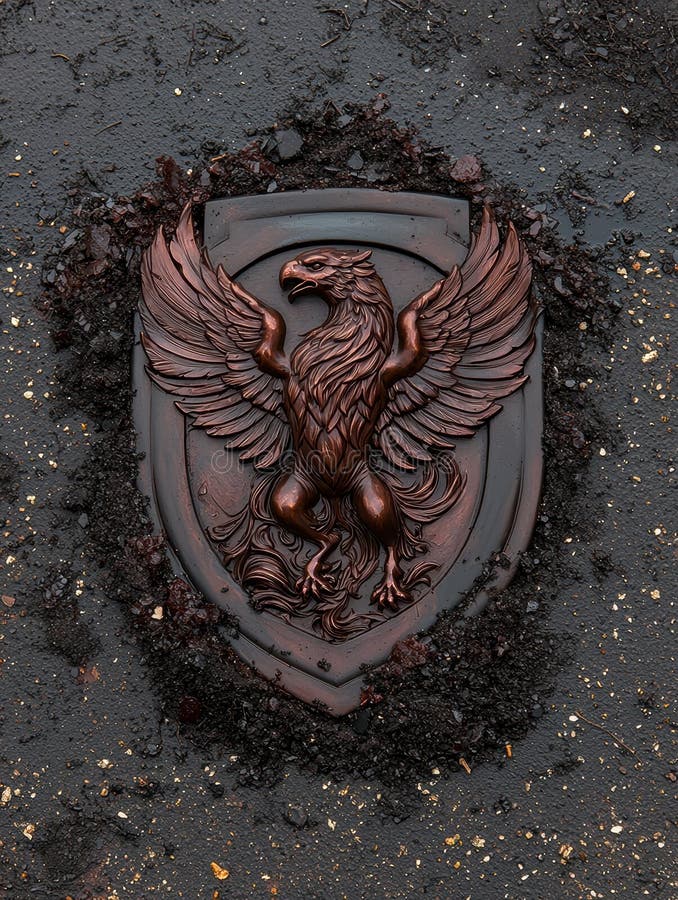 Bronze Griffin Shield on Dark Background Stock Illustration ...