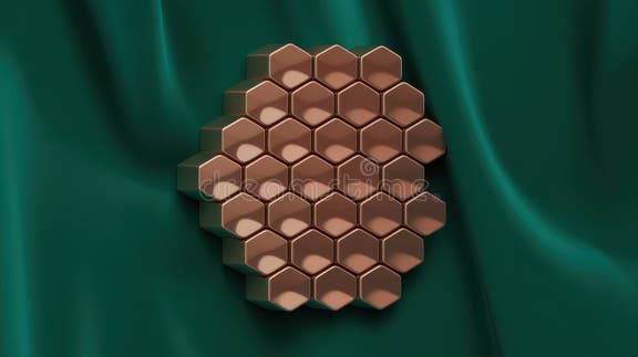 Bronze Hexagonal Structure on a Green Silky Background, Creating a ...