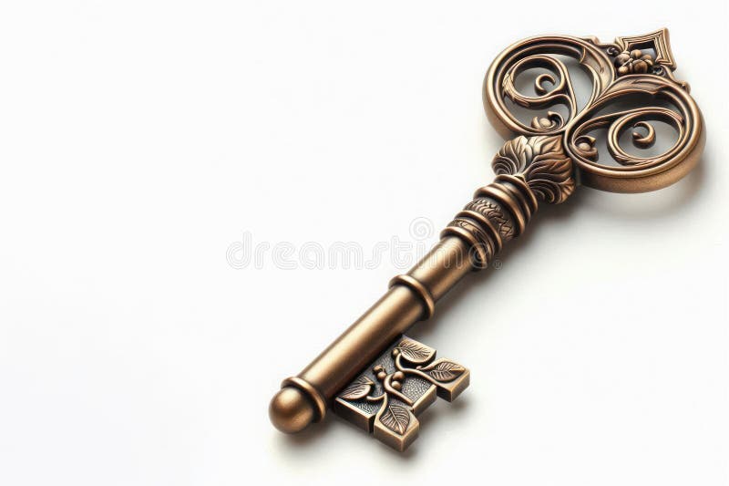 Bronze Key on a White Background. Space for Text. Stock Image - Image ...
