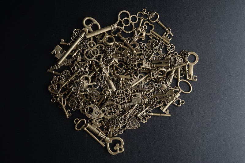 Bronze Keys on Black Background Antique Key Still Life Stock Image ...