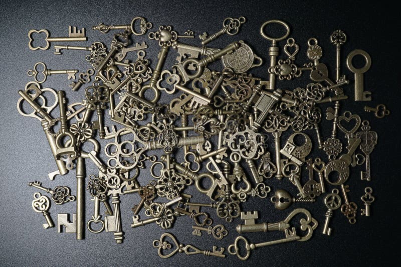 Bronze Keys on Black Background Antique Key Still Life Stock Photo ...