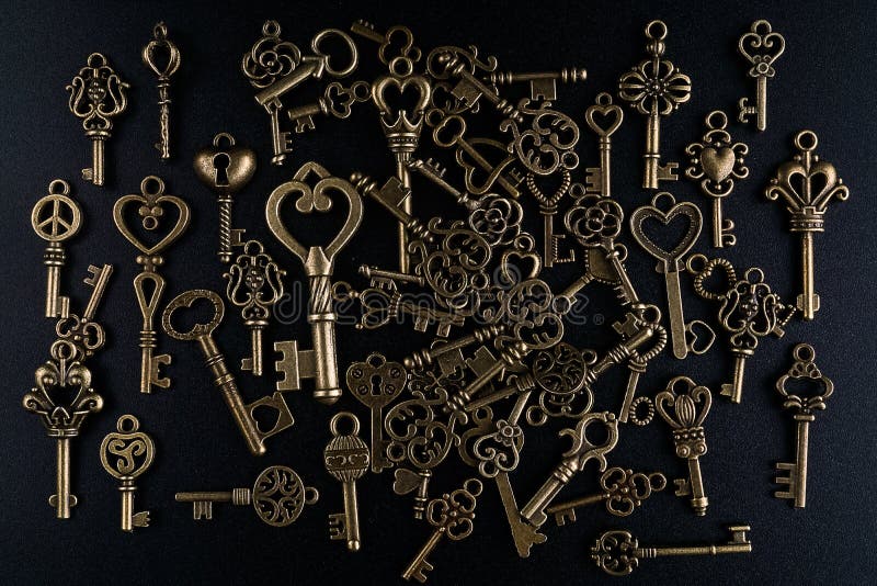 Bronze Keys on Black Background Antique Key Still Life Stock Image ...