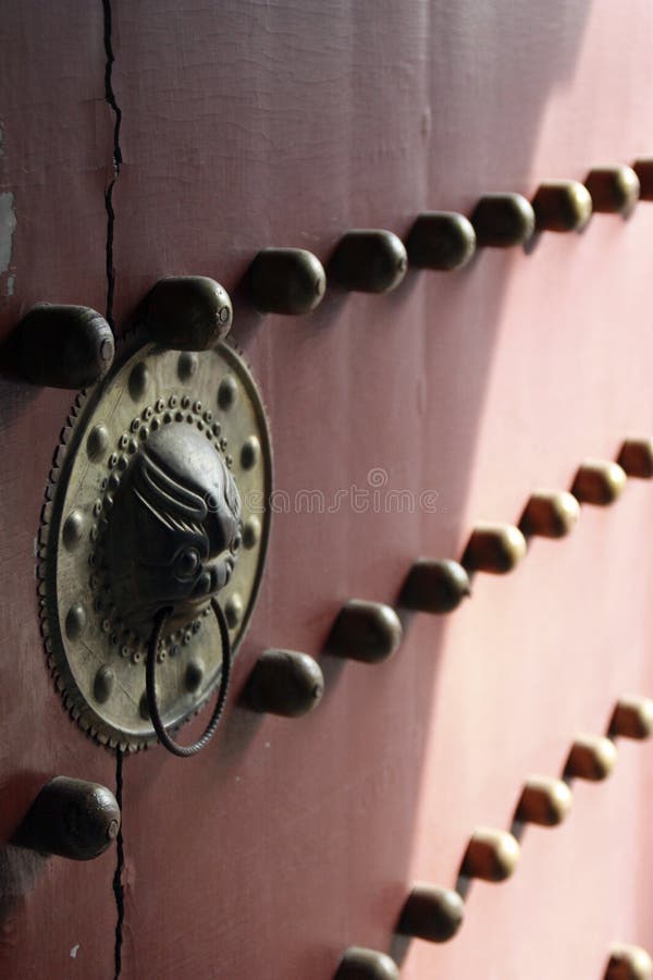 Bronze Lion Bolt on the Red Gate Stock Photo - Image of ancient, bolt ...