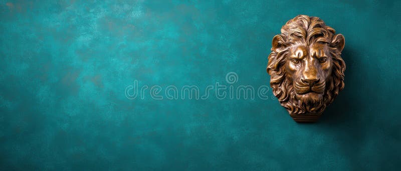 Bronze Lion Head on a Teal Textured Wall. Stock Illustration ...