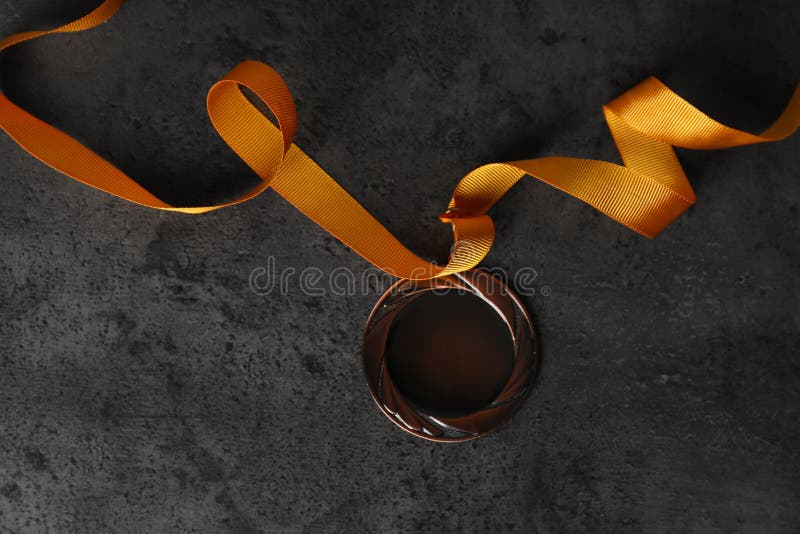 Bronze Medal on Stone Background, Top View. Space for Design Stock ...