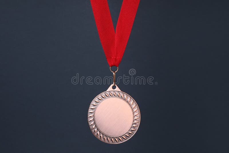 Bronze Medal with Red Ribbon on Dark Grey Background Stock Image ...