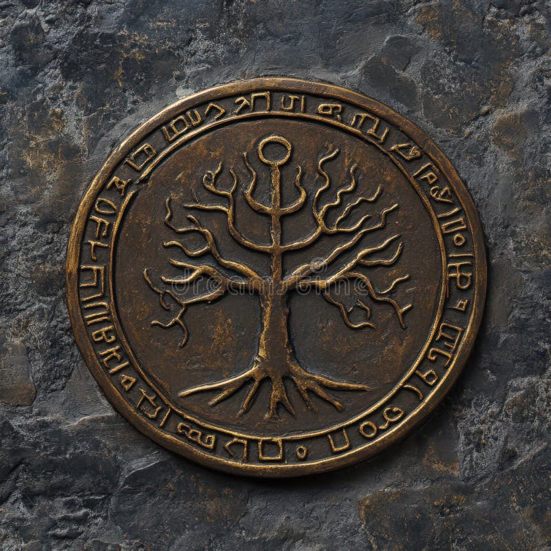 A Bronze Medallion with a Tree of Life on it Stock Illustration ...