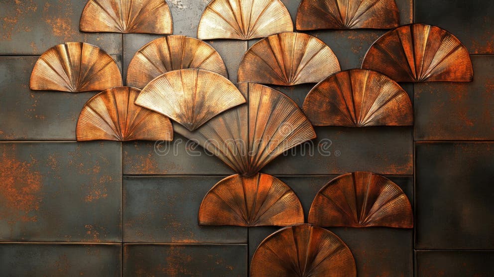 Bronze Metal Fan Wall Decor: Dark Texture and Geometric Pattern Stock ...