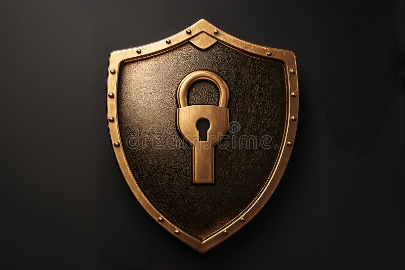 Bronze Metal Shield with a Lock Icon, Durable Protection and Security ...