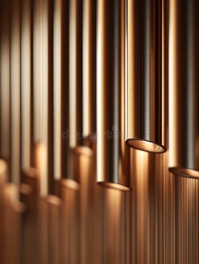 Bronze Metallic Cylindrical Pipes with Vertical Alignment. Stock Image ...