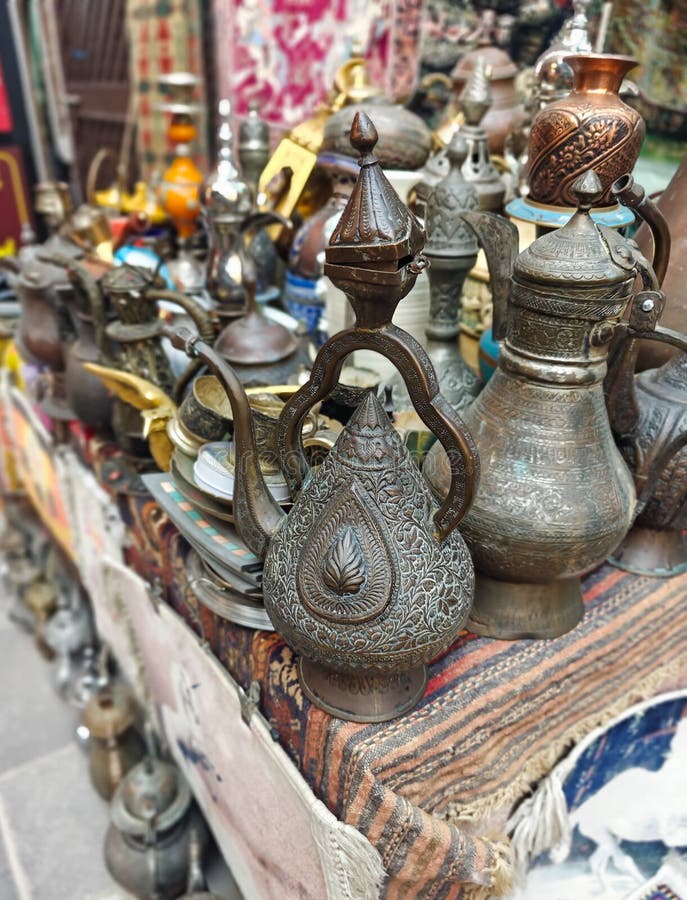 Bronze Old Jugs Sold at the Old Market in Dubai Stock Photo - Image of ...